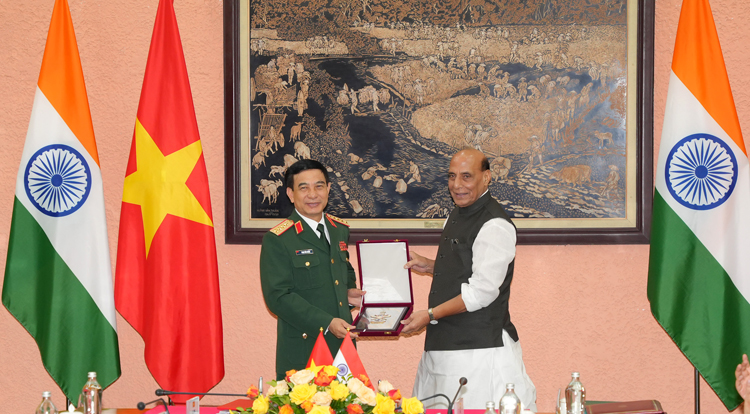 Defence Minister Rajnath Singh & his Vietnamese counterpart General Phan Van Giang hold ...